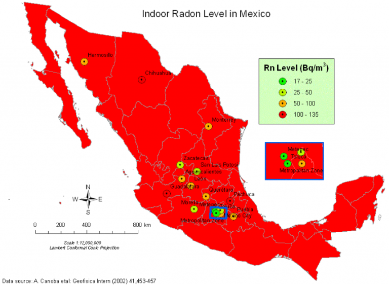 Mappe del radon nel Nord America - Gas Radon